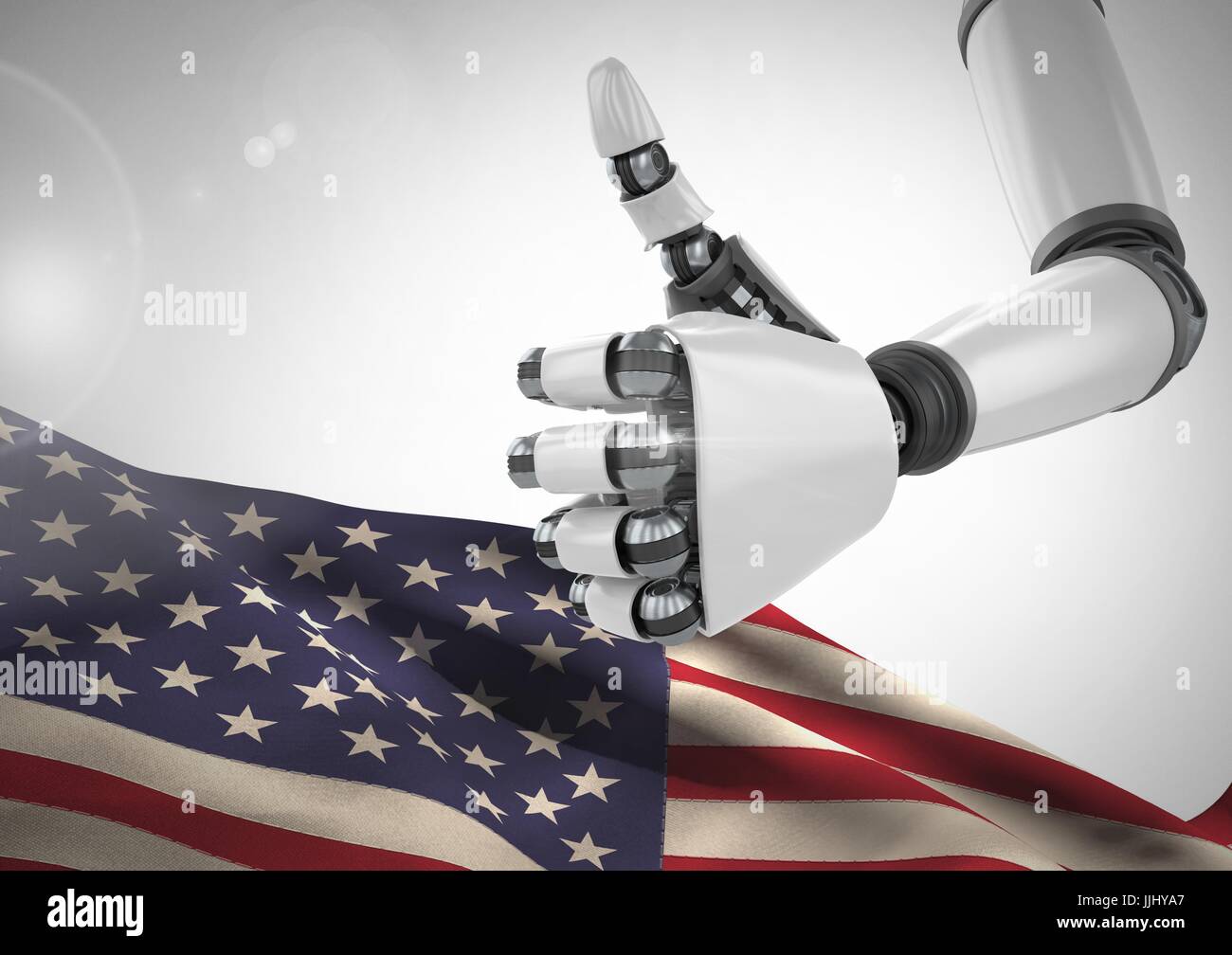 Robot with thumb up against american flag Stock Photo - Alamy