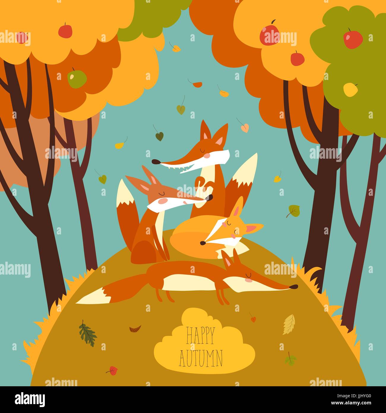 Cute foxes in autumn forest Stock Vector Image & Art - Alamy
