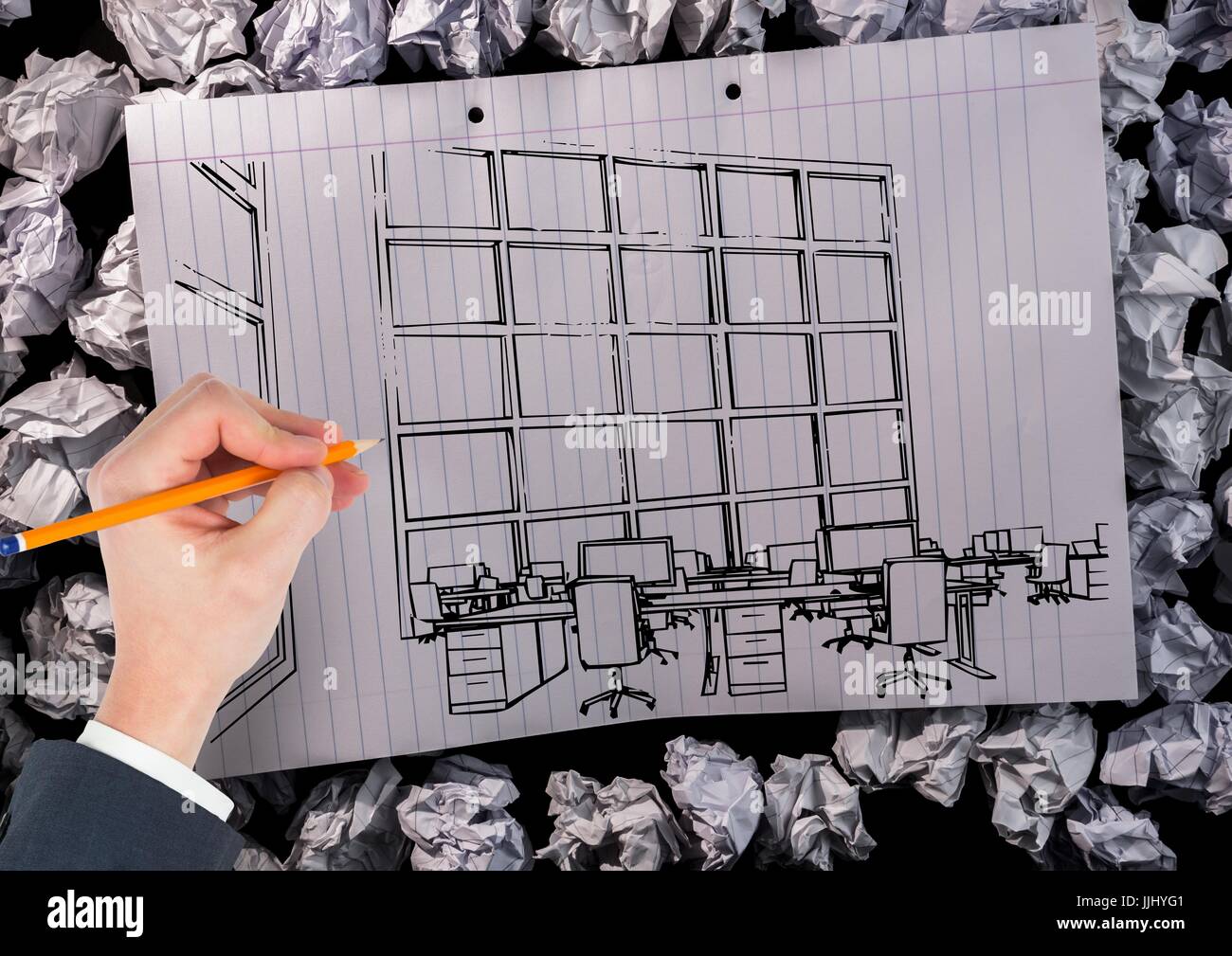 hand drawing office lines on a paper Stock Photo - Alamy