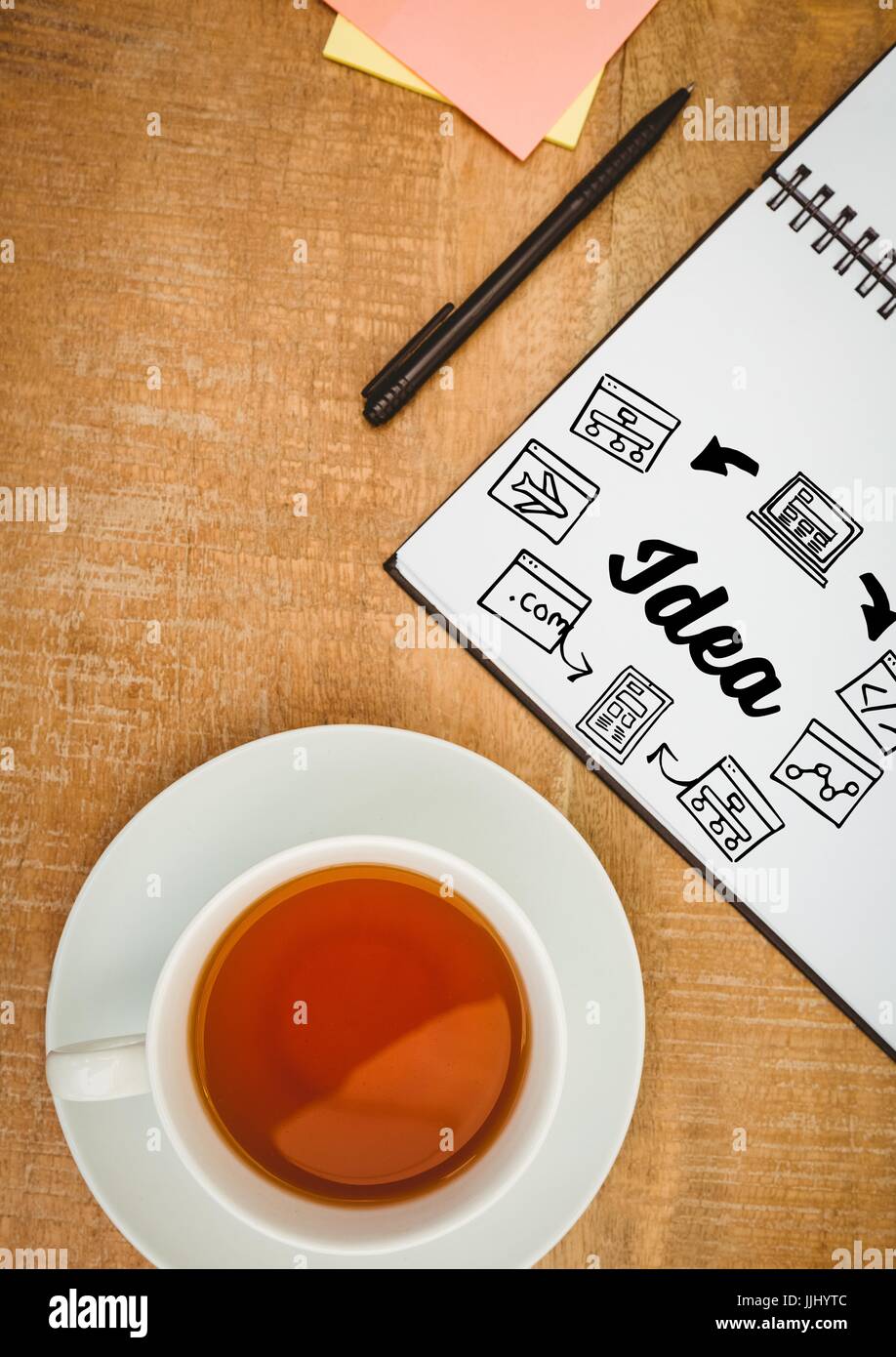 Office table notepad computer tea hi-res stock photography and images ...