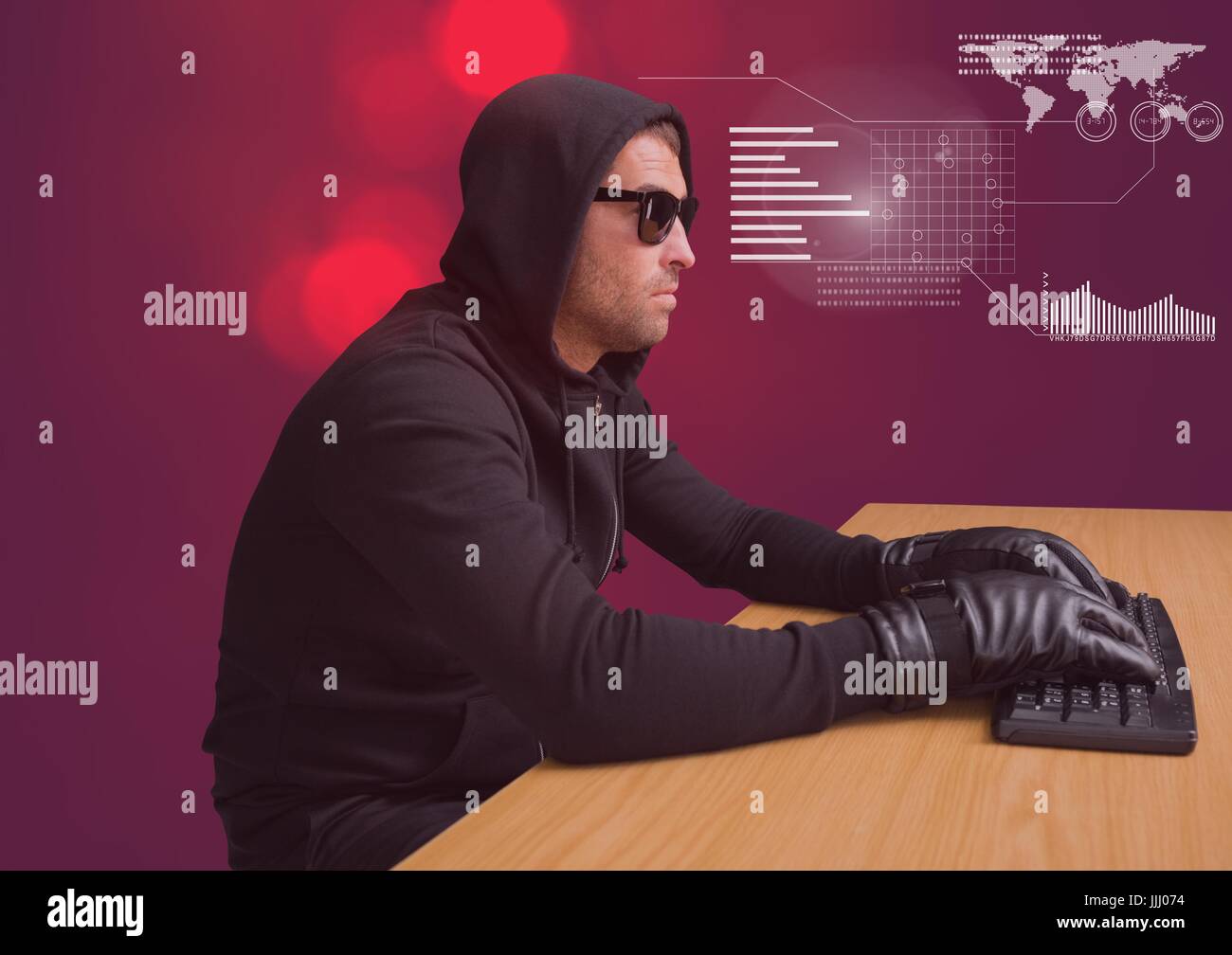 3d Hacker typing on a keyboard in front of red background Stock Photo ...