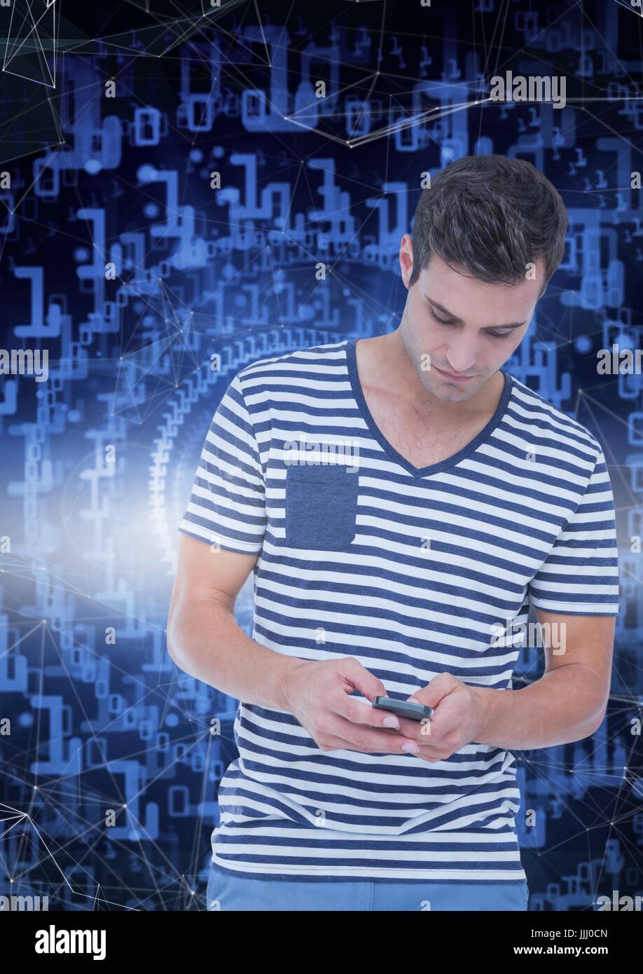Man texting on blue interface Stock Photo - Alamy