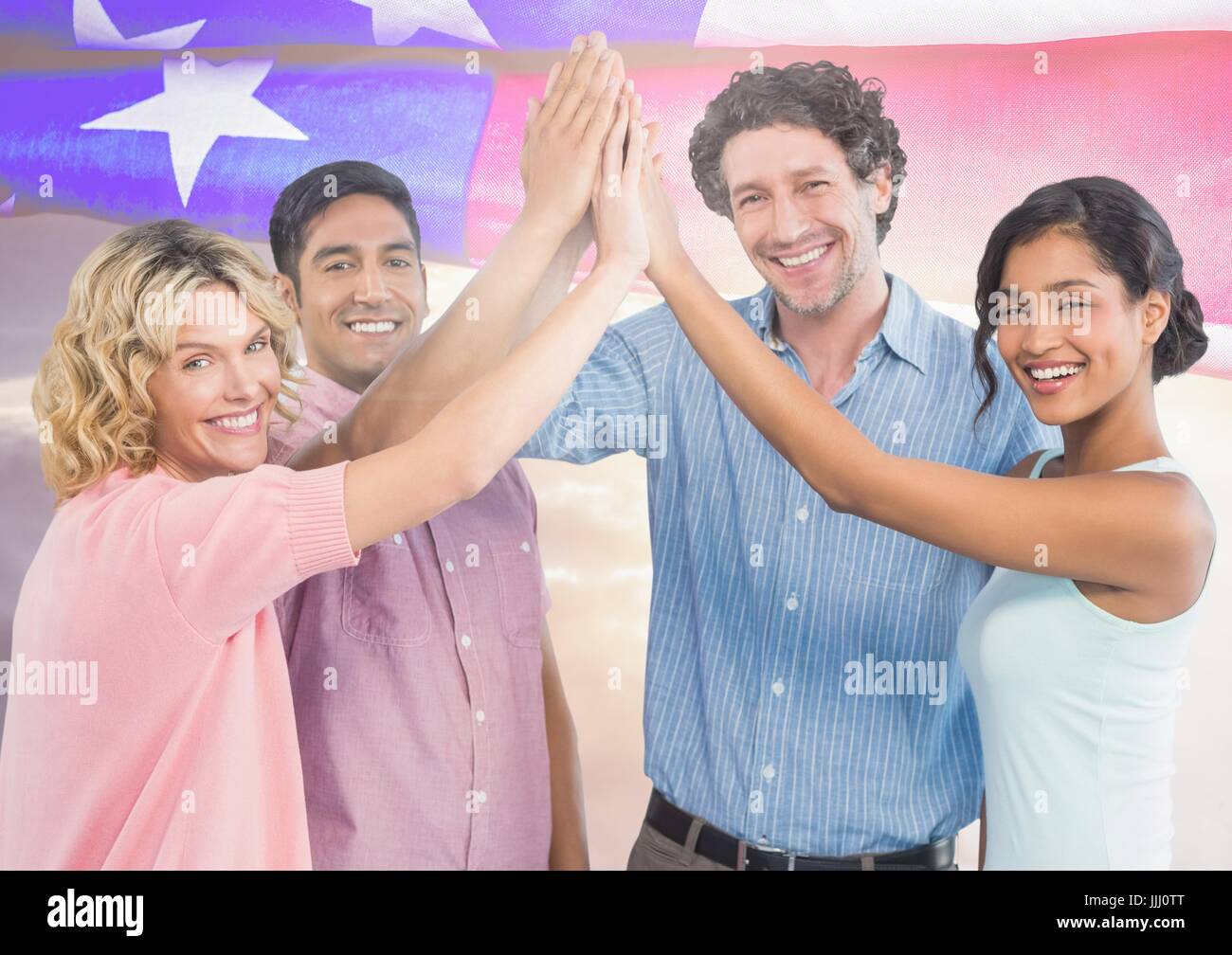 Friends clapping their hands together for independence day Stock Photo ...