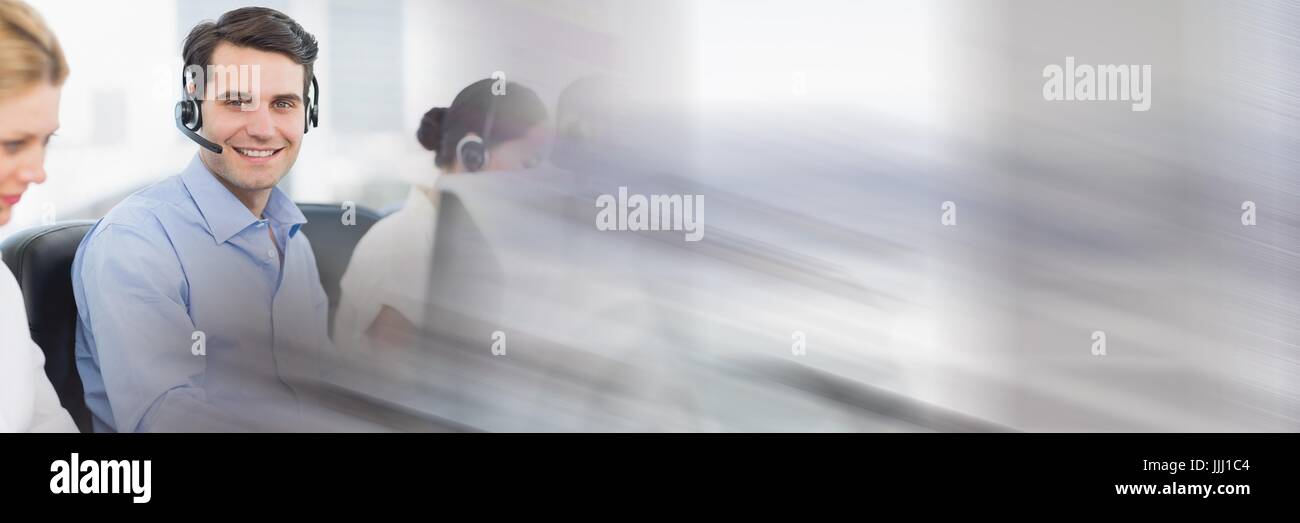 Customer service assistants with headsets with bright background Stock ...