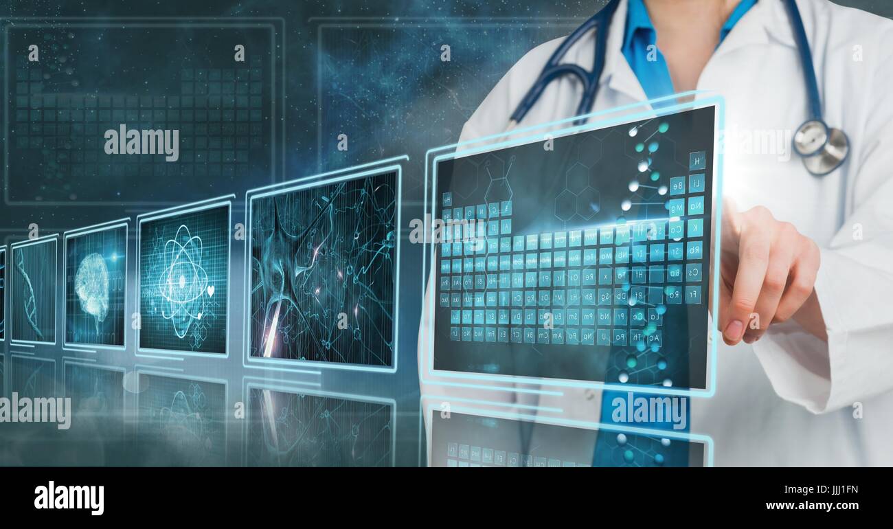 Woman doctor interacting with 3d medical interfaces Stock Photo - Alamy