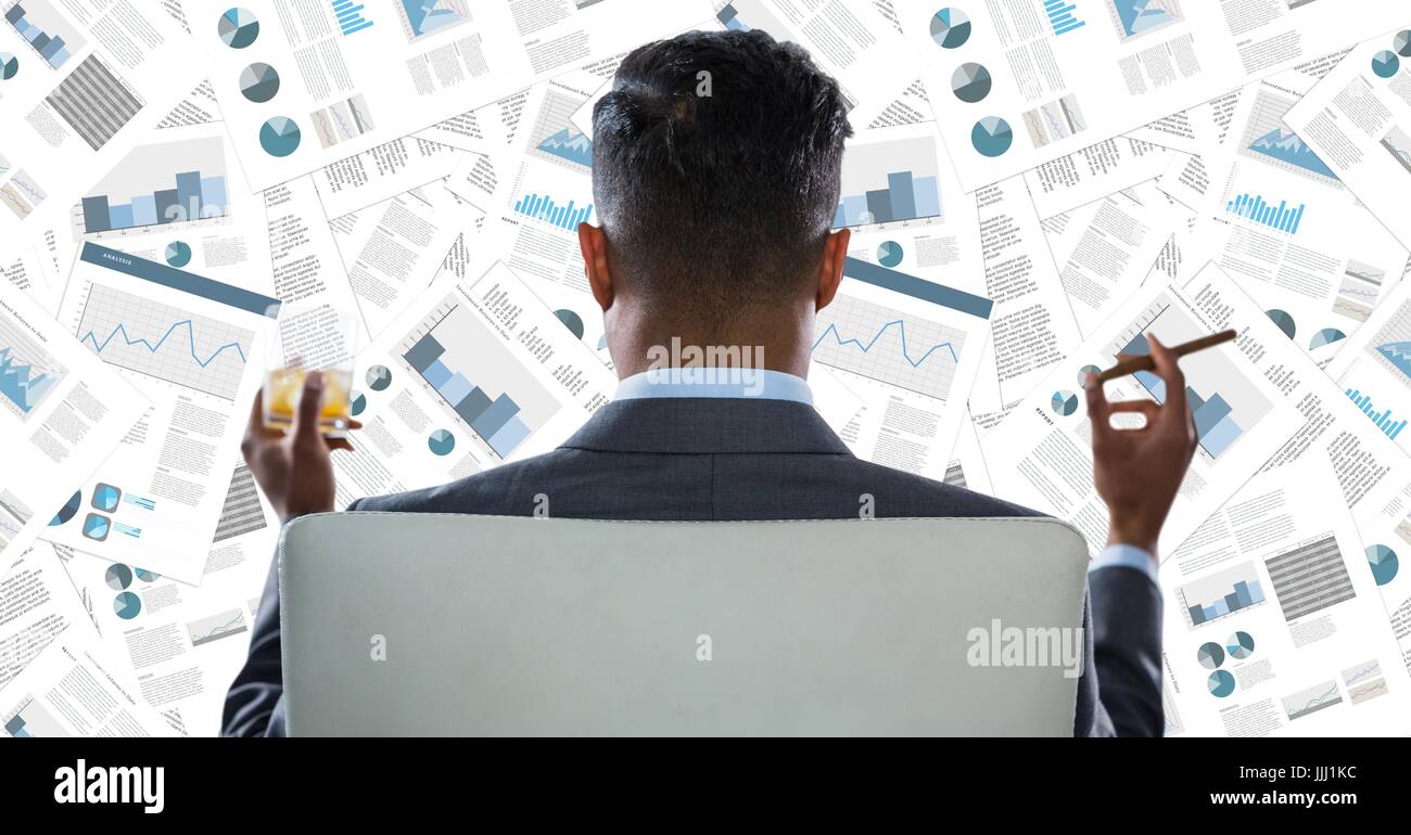Back of business man in chair looking at document backdrop Stock Photo ...