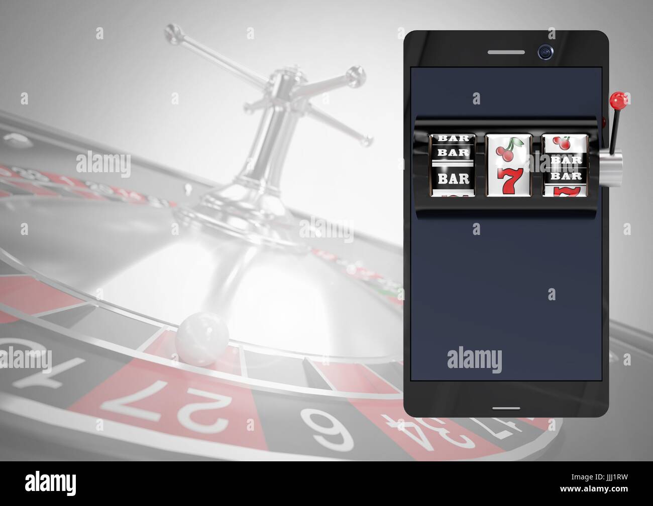 Phone with slot machine and roulette background and copy space Stock ...