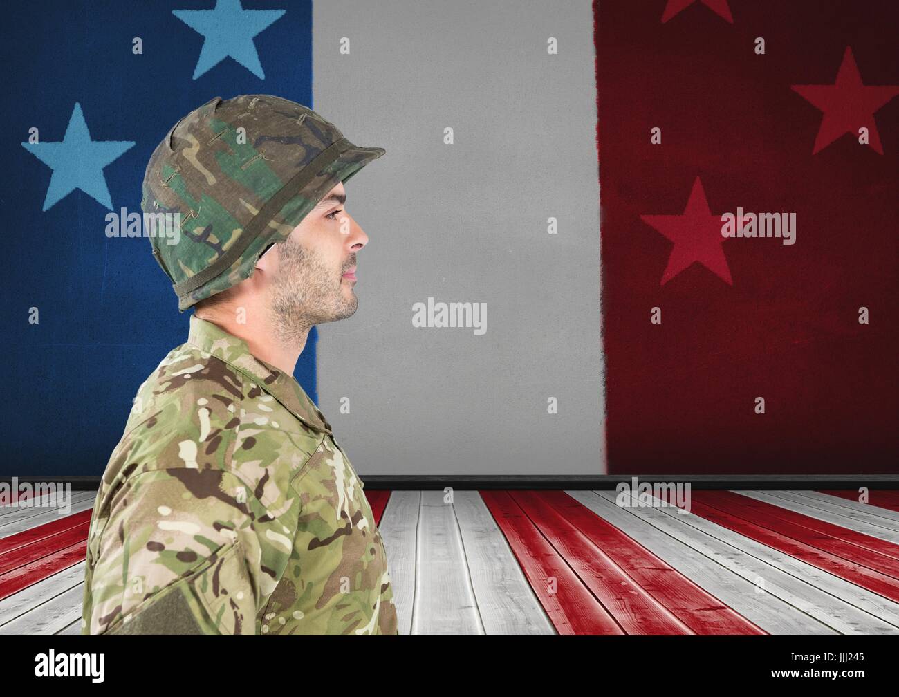 Side view of soldier in front of the french flag Stock Photo - Alamy