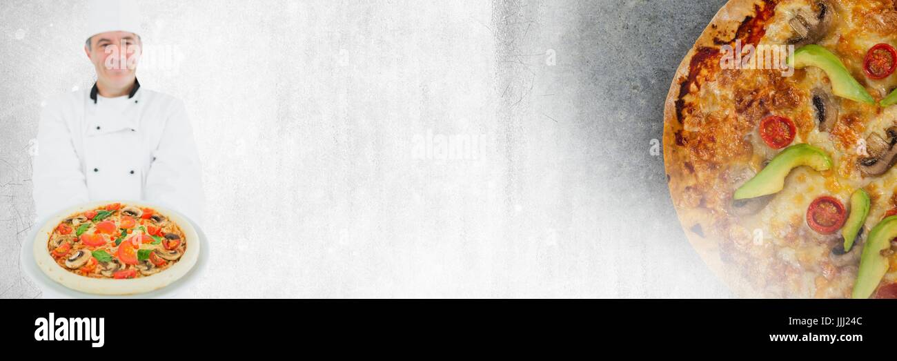 Chef holding pizza with transition background Stock Photo - Alamy