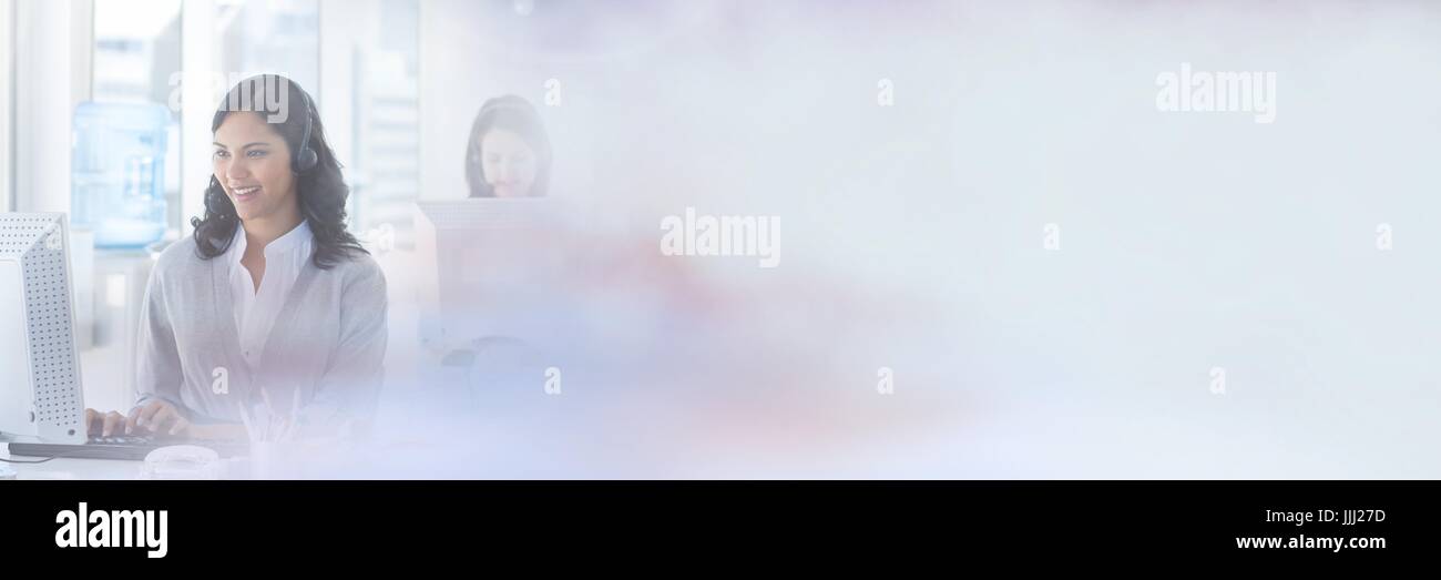 Customer service assistants with headsets with bright background Stock ...