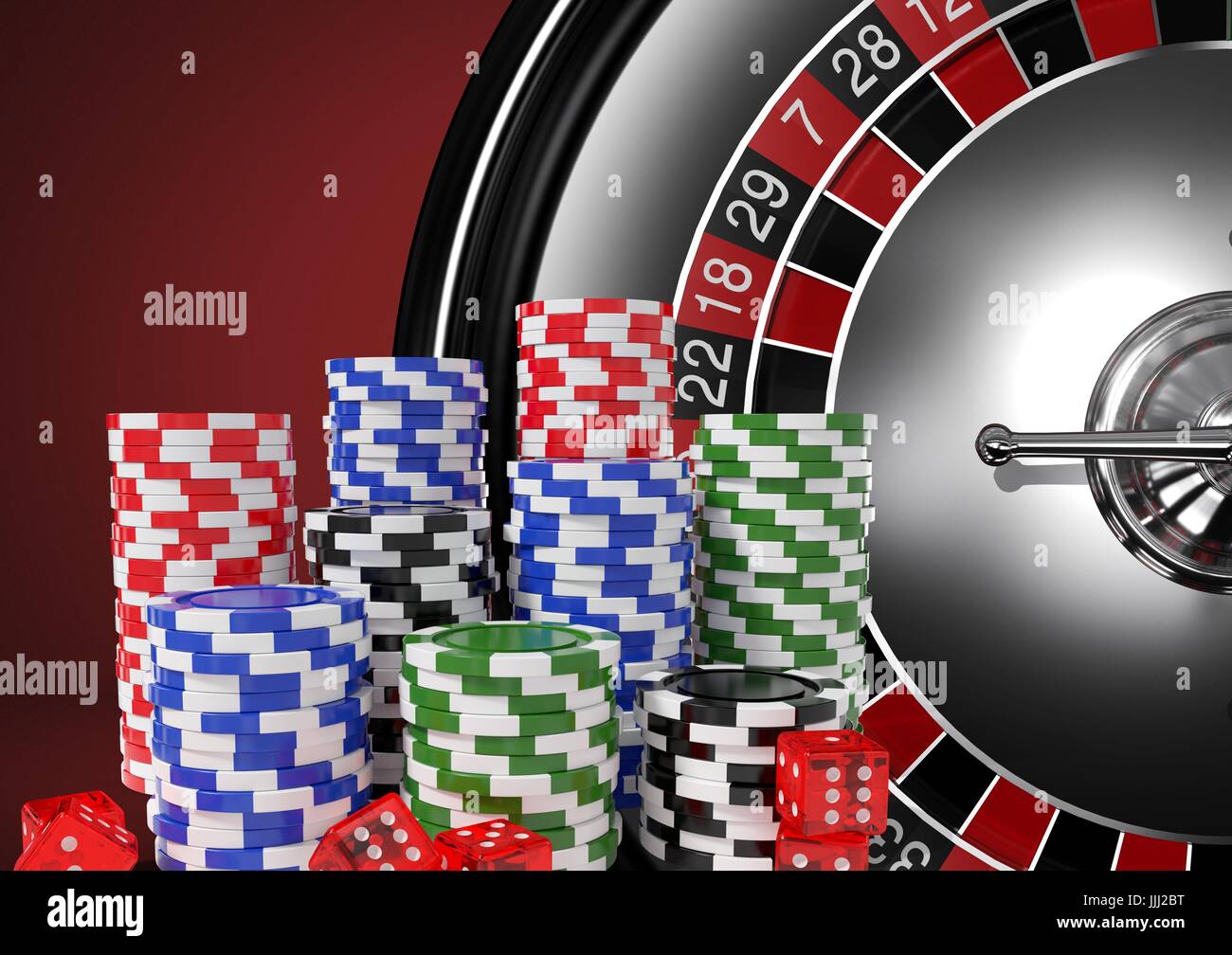 3D Poker chips with roulette wheel Stock Photo - Alamy