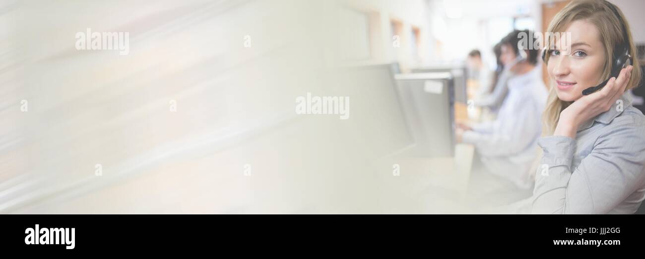 Customer service assistants with headsets with bright background Stock ...