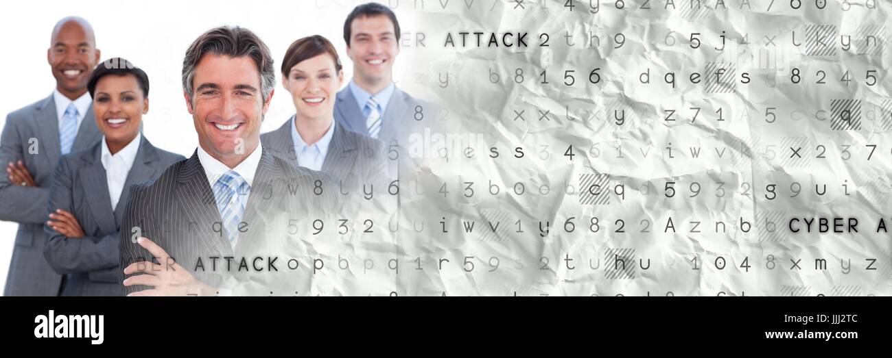 Business team smiling arms folded with grey smart tech transition Stock ...