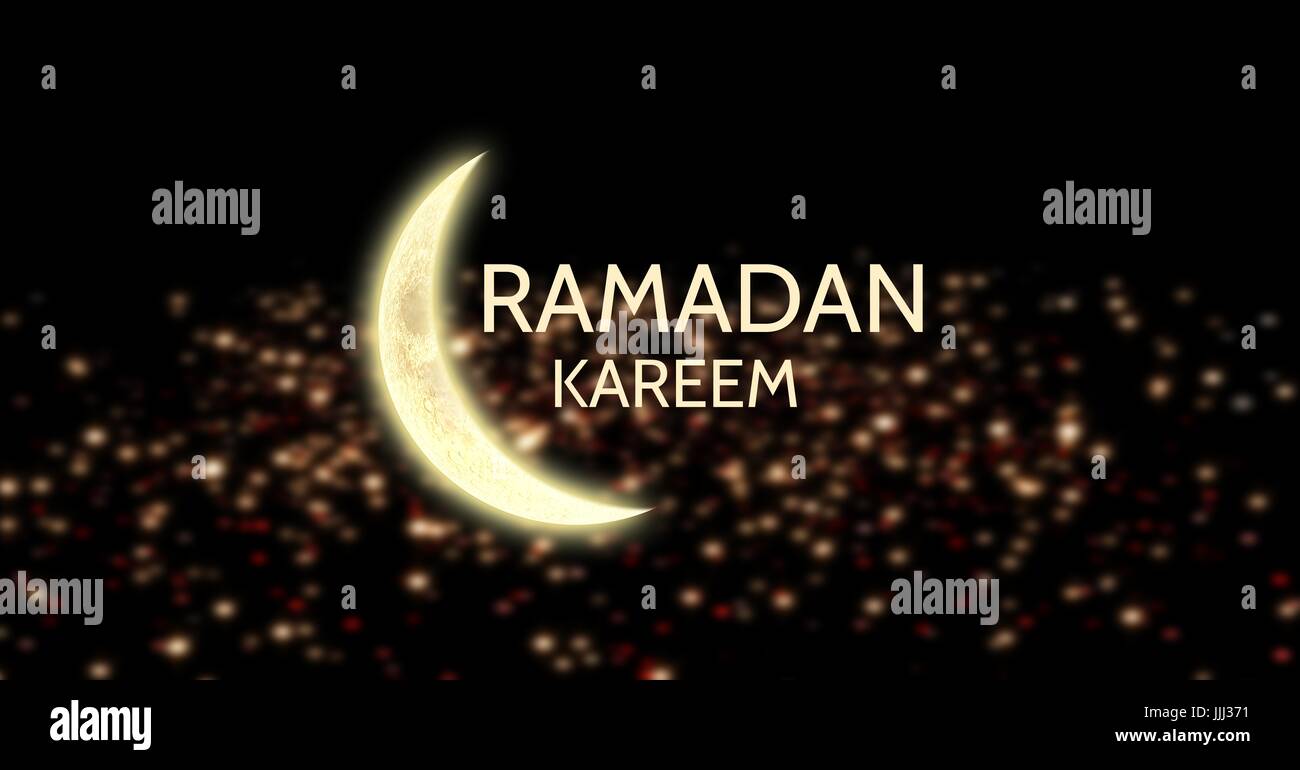 Yellow ramadan graphic against black background with lights Stock Photo ...