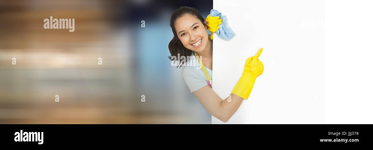 Cleaner with white board with bright background Stock Photo - Alamy