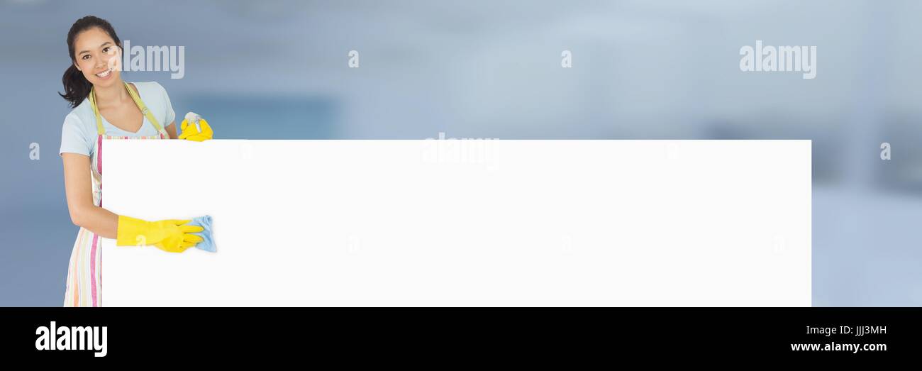 Cleaner with white board with bright background Stock Photo - Alamy