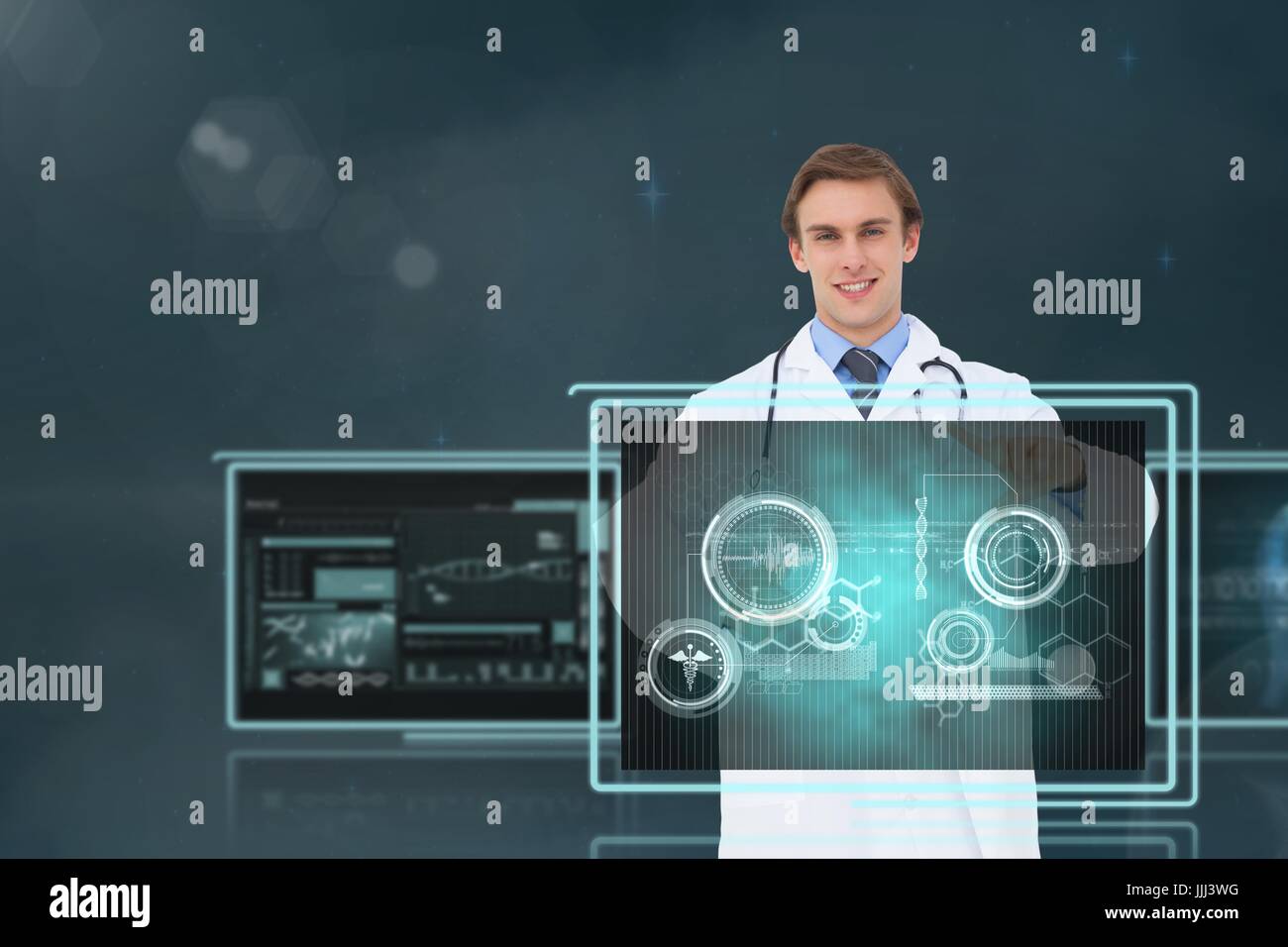 Man doctor interacting with 3D medical interfaces Stock Photo - Alamy