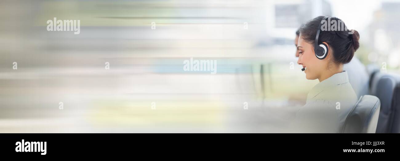 Customer service assistant with headsets with bright background Stock ...