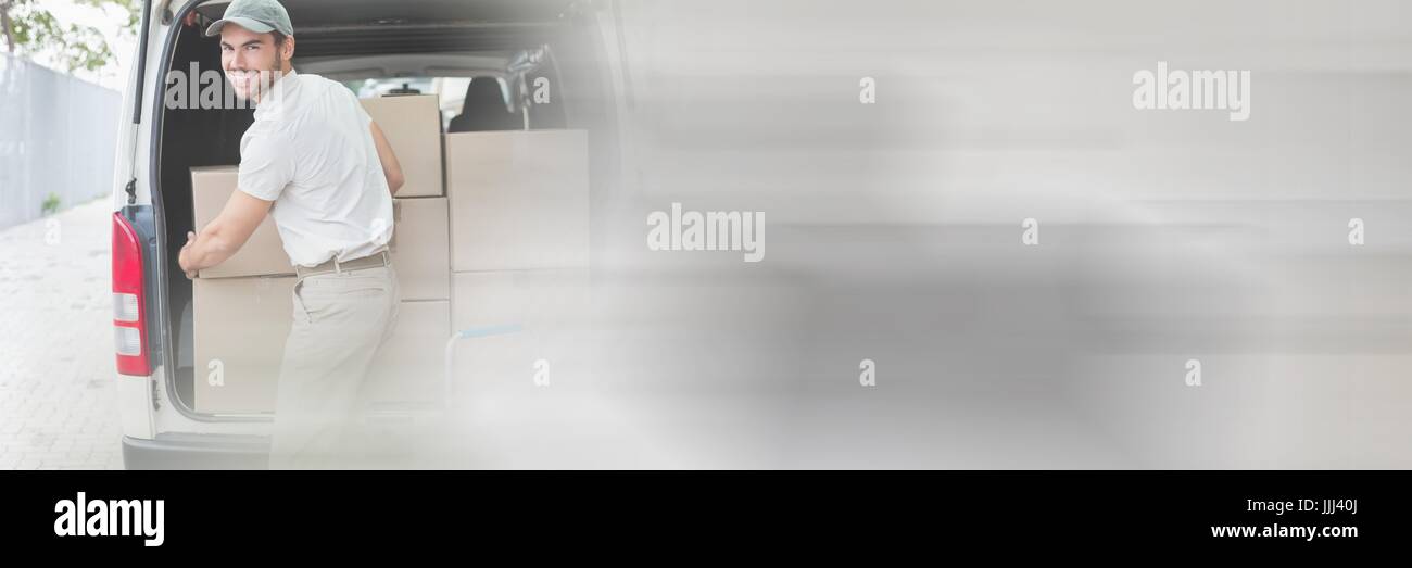 Delivery Courier holding box with transition effect and blank space ...