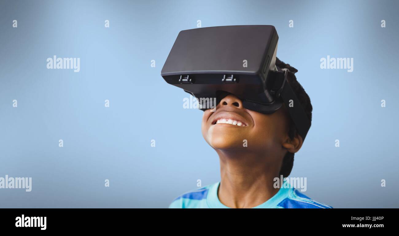 Boy wearing a virtual reality headset Stock Photo - Alamy