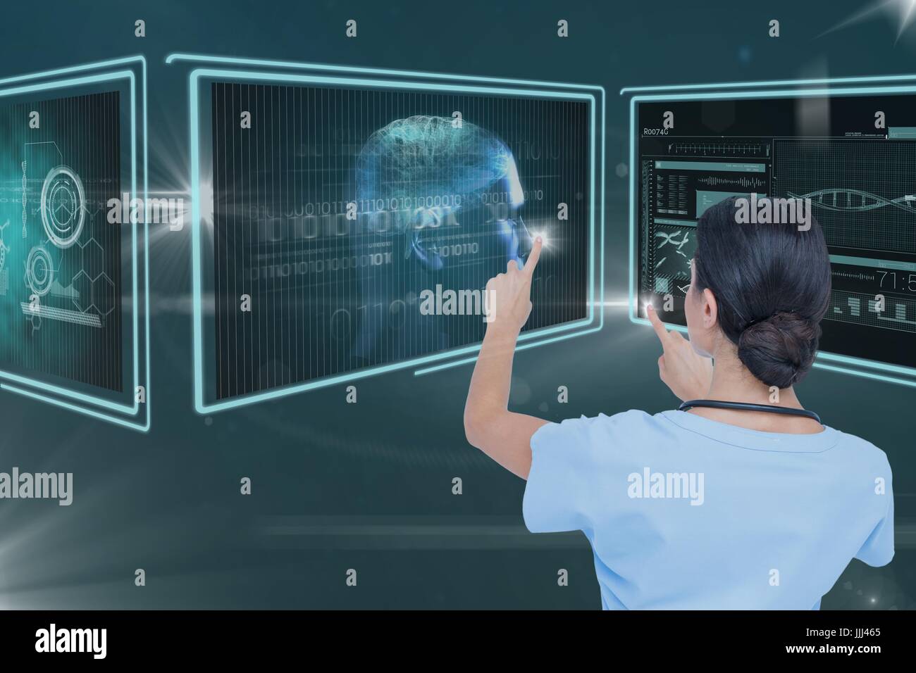 Woman doctor interacting with 3d medical interfaces Stock Photo - Alamy