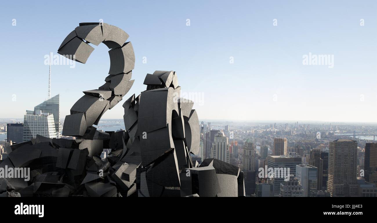 Broken concrete stone with Question symbol in cityscape Stock Photo - Alamy
