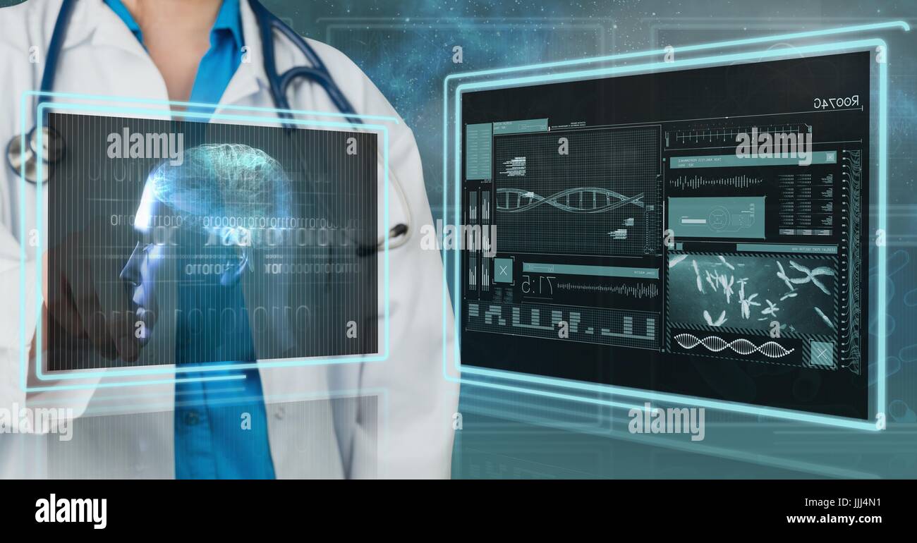 Woman doctor interacting with medical interfaces 3d Stock Photo - Alamy