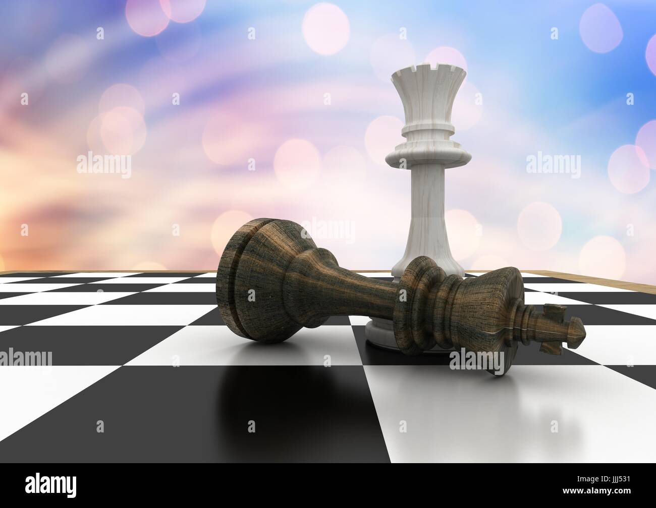 3D Chess pieces against blue orange bokeh Stock Photo - Alamy