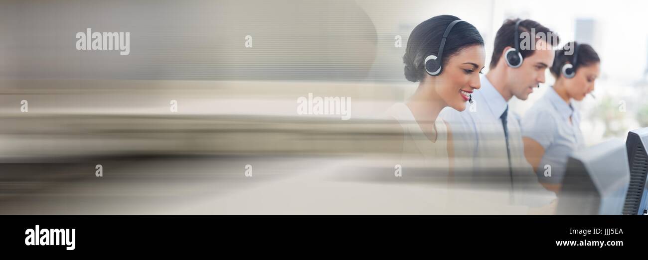 Customer service assistants with headsets with bright background Stock ...