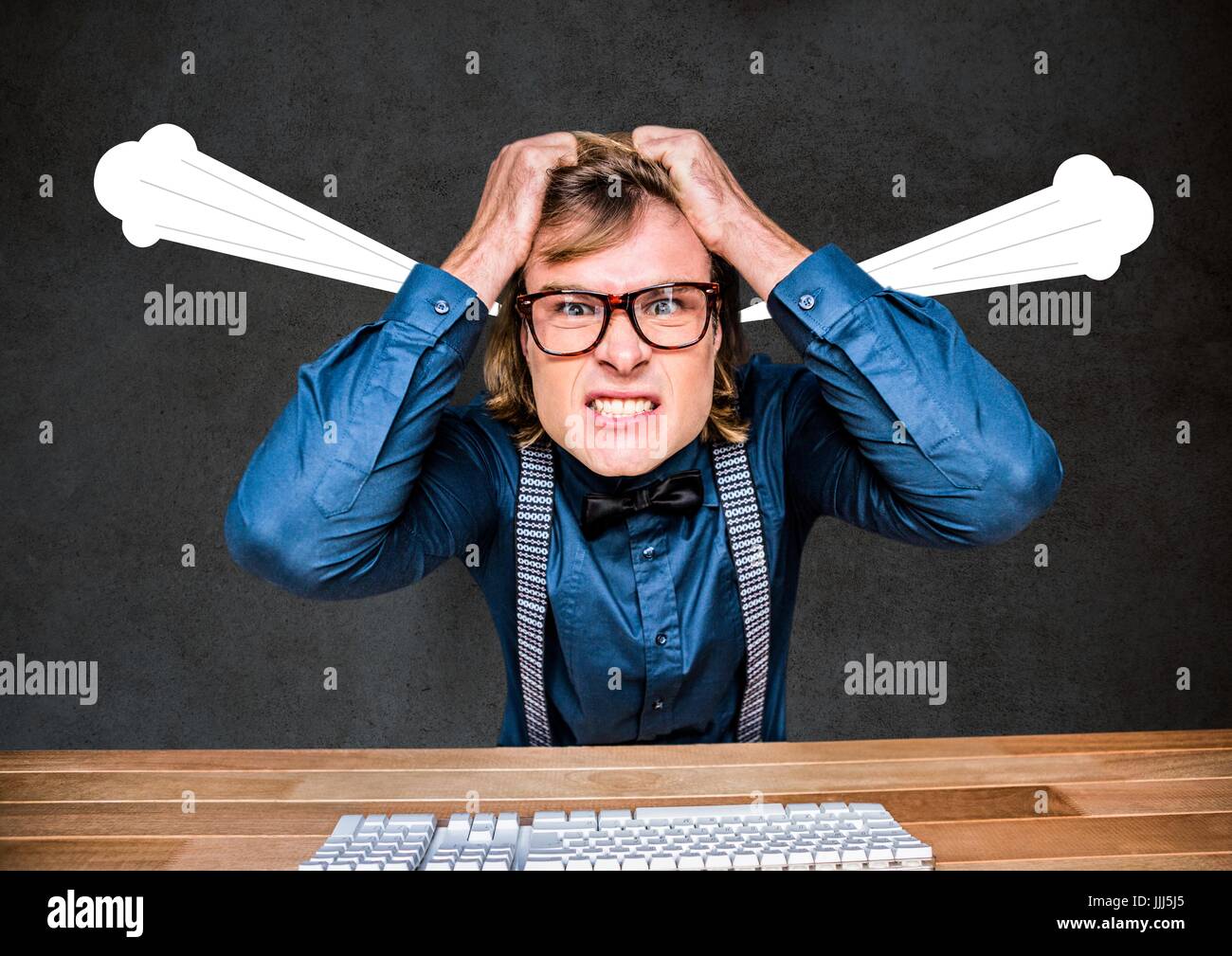 Young hipster man angry, with hands on head and 3D steam on ears Stock ...