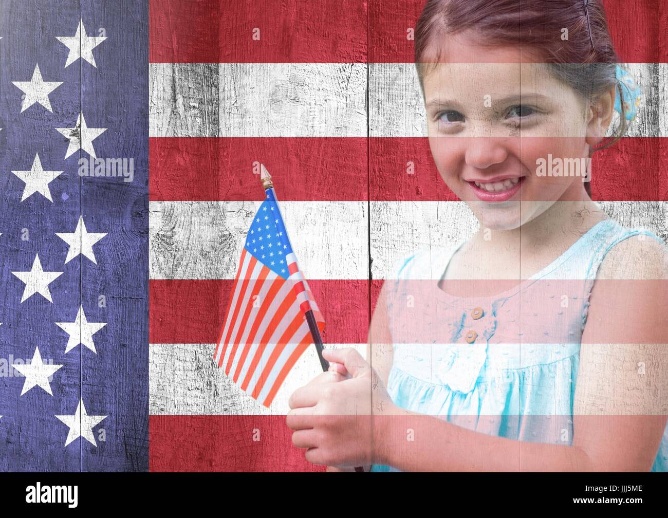 Little girl holding american flag against american flag Stock Photo - Alamy