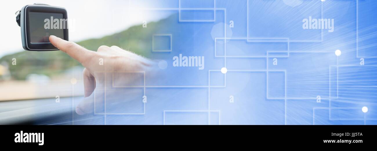 Touching GPS in car with transition effect interface Stock Photo - Alamy