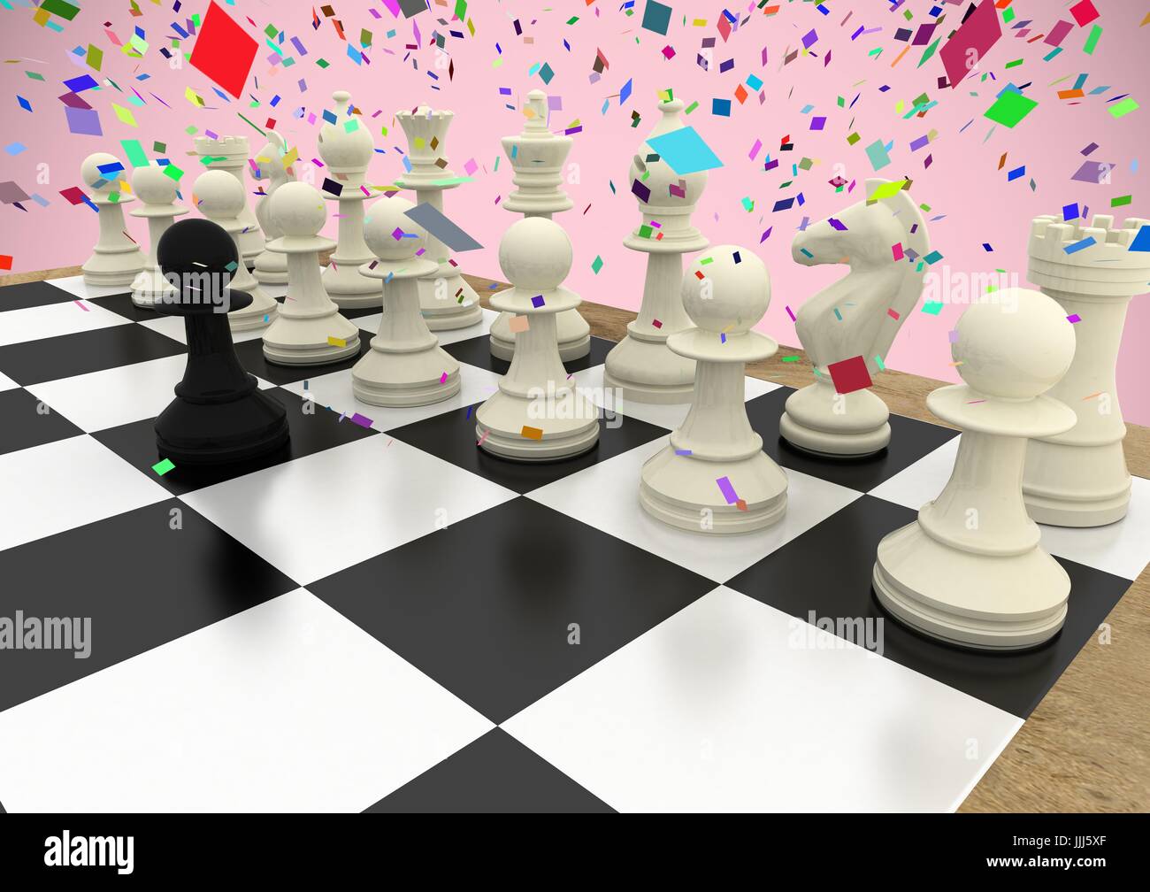 3D Chess pieces against pink background with confetti Stock Photo - Alamy
