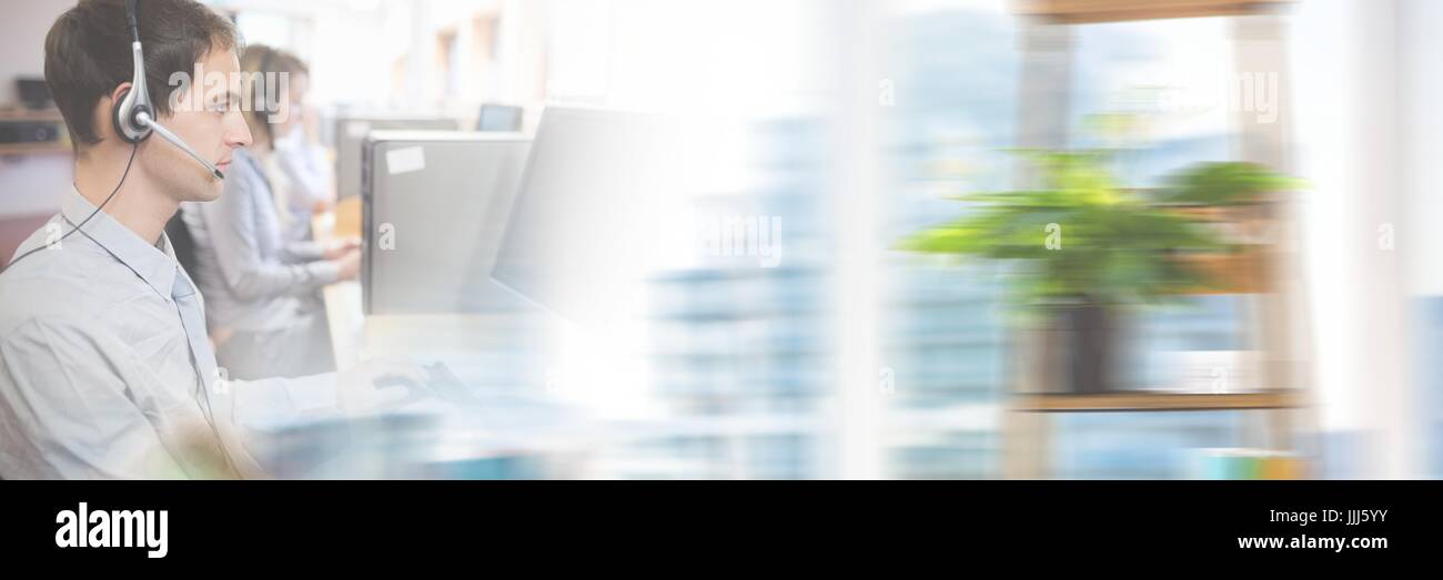 Customer service assistants with headsets with bright background Stock ...