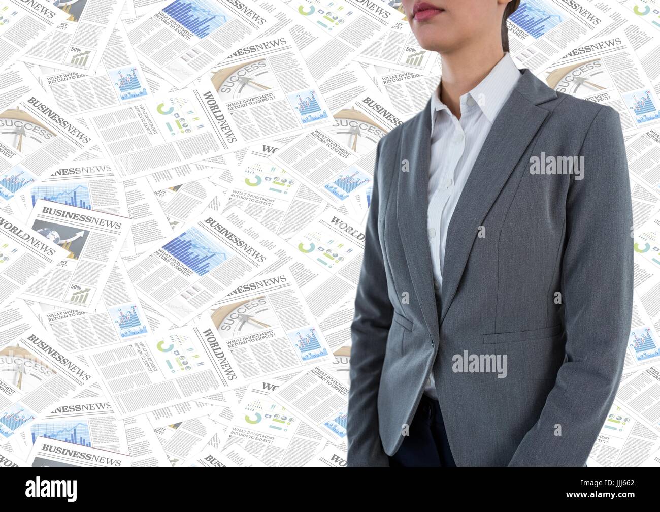 Business woman mid section against document backdrop Stock Photo - Alamy