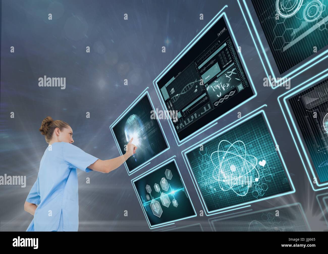 Woman doctor interacting with 3d medical interfaces Stock Photo - Alamy