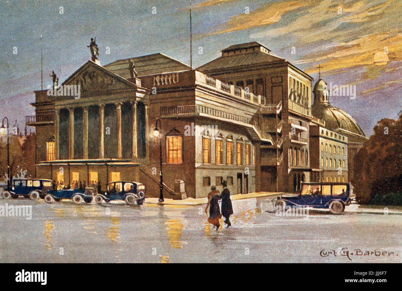 Berlin - opera house. Exterior. Automobiles parked outside. Early 20th ...