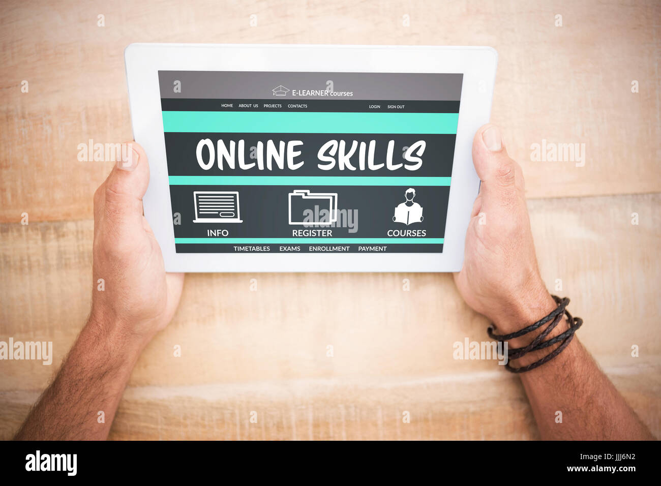 Composite 3d image of illustration of e-learning interface on screen ...