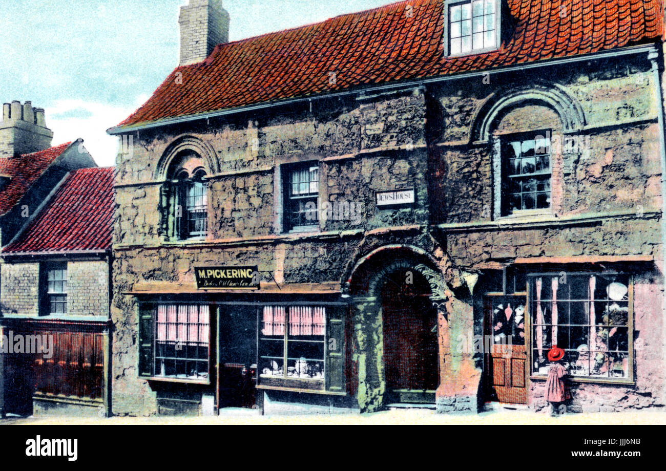 The Jews House, Lincoln. Tinted picture. Mid-late 12th-century house ...