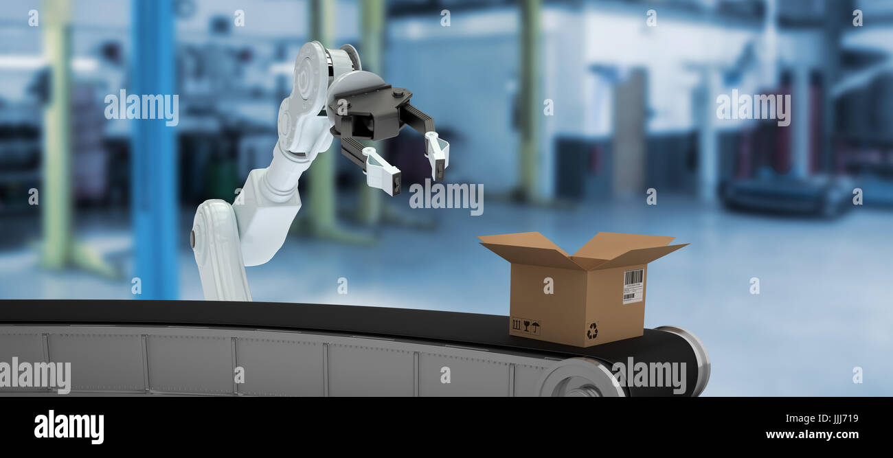 Composite 3d image of digital image of production line with open ...