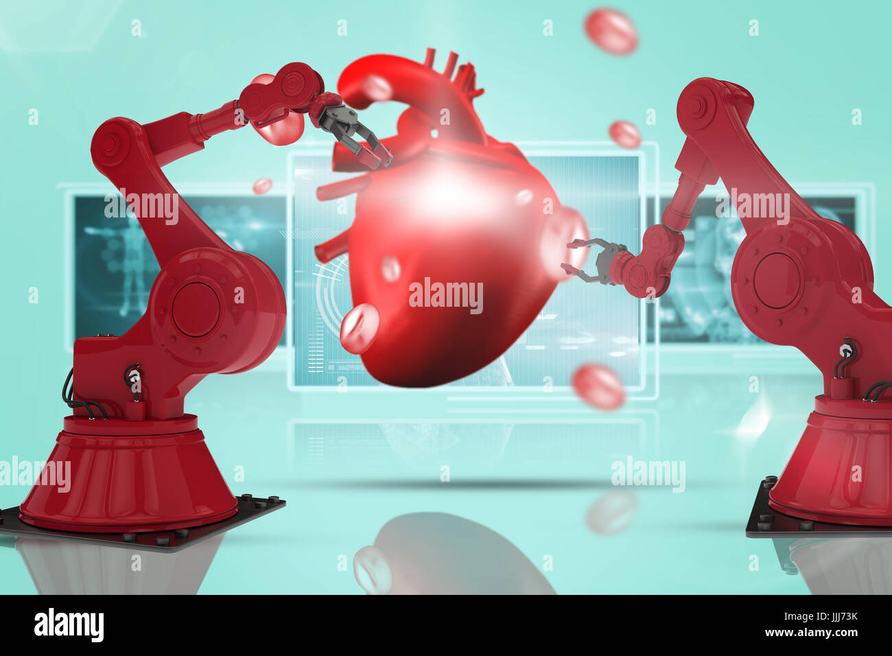 Composite 3d image of red robot arm with claw Stock Photo - Alamy