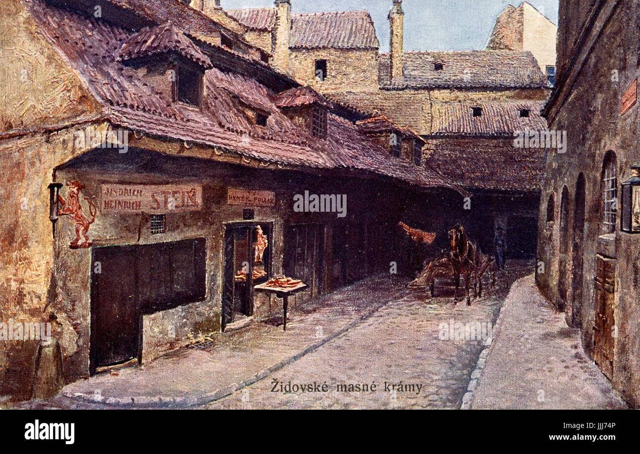 Jewish meat market, Prague Jewish Quarter. Early 20th century. Former ...