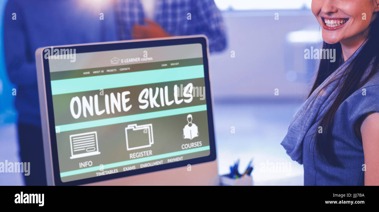 Composite 3d image of illustration of e-learning interface on screen ...