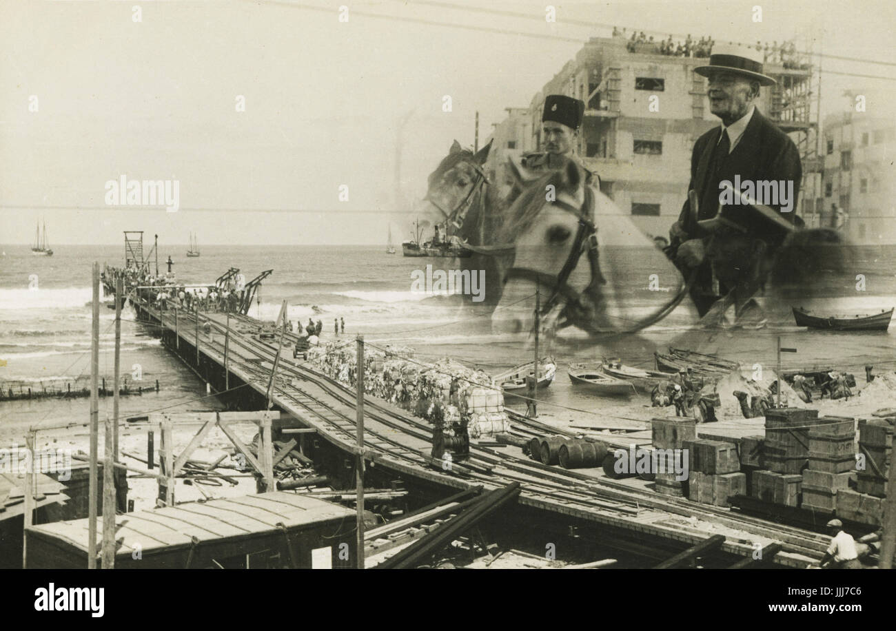 Contemporary collage of Meir Dizengoff, first mayor of Tel Aviv, 1937 ...