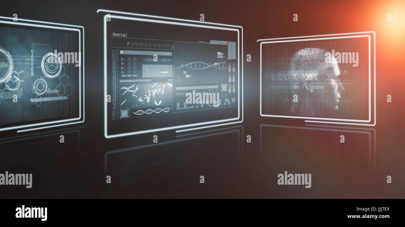 3d screens with blue interface Stock Photo - Alamy