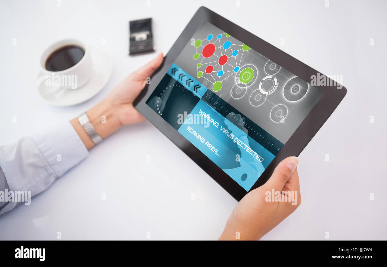 Composite 3d image of man using tablet pc Stock Photo - Alamy