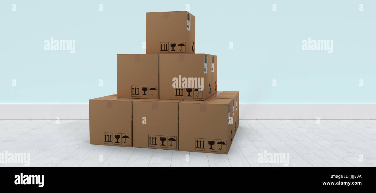 Composite 3d image of stack of brown packed cardboard boxes Stock Photo ...