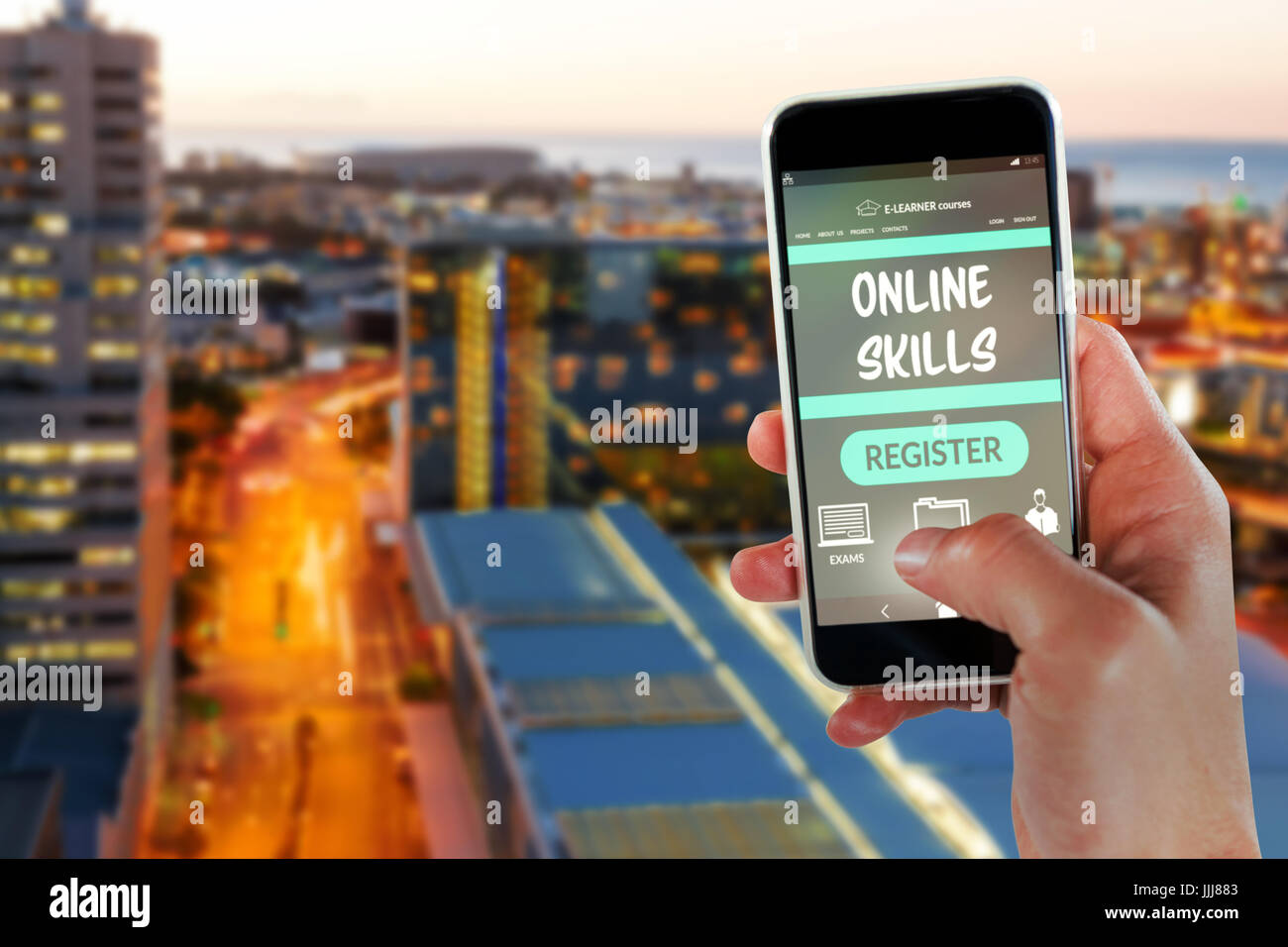 Composite 3d image of cropped image of hand holding smart phone Stock ...