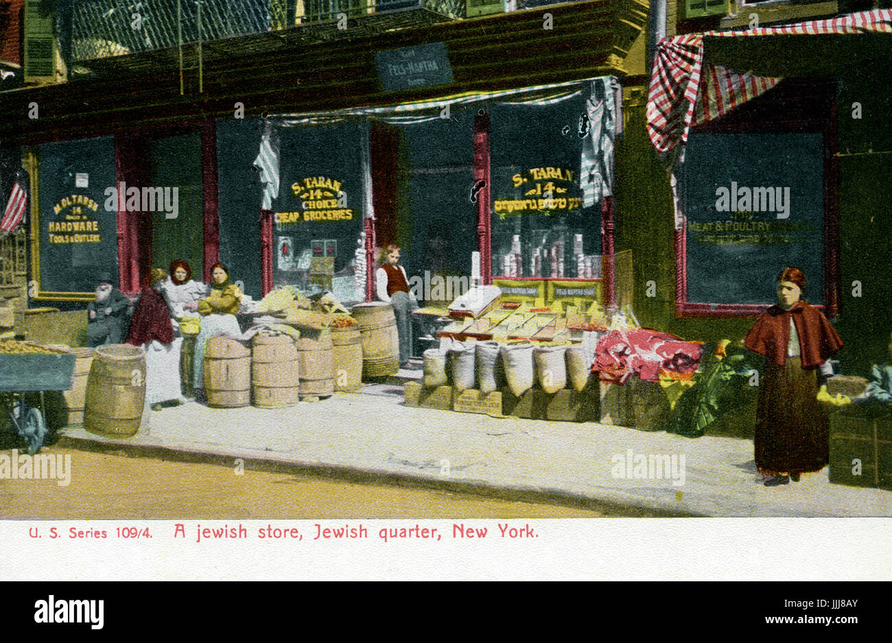 Shop front of a Jewish store, Jewish quarter, New York, late 19th ...
