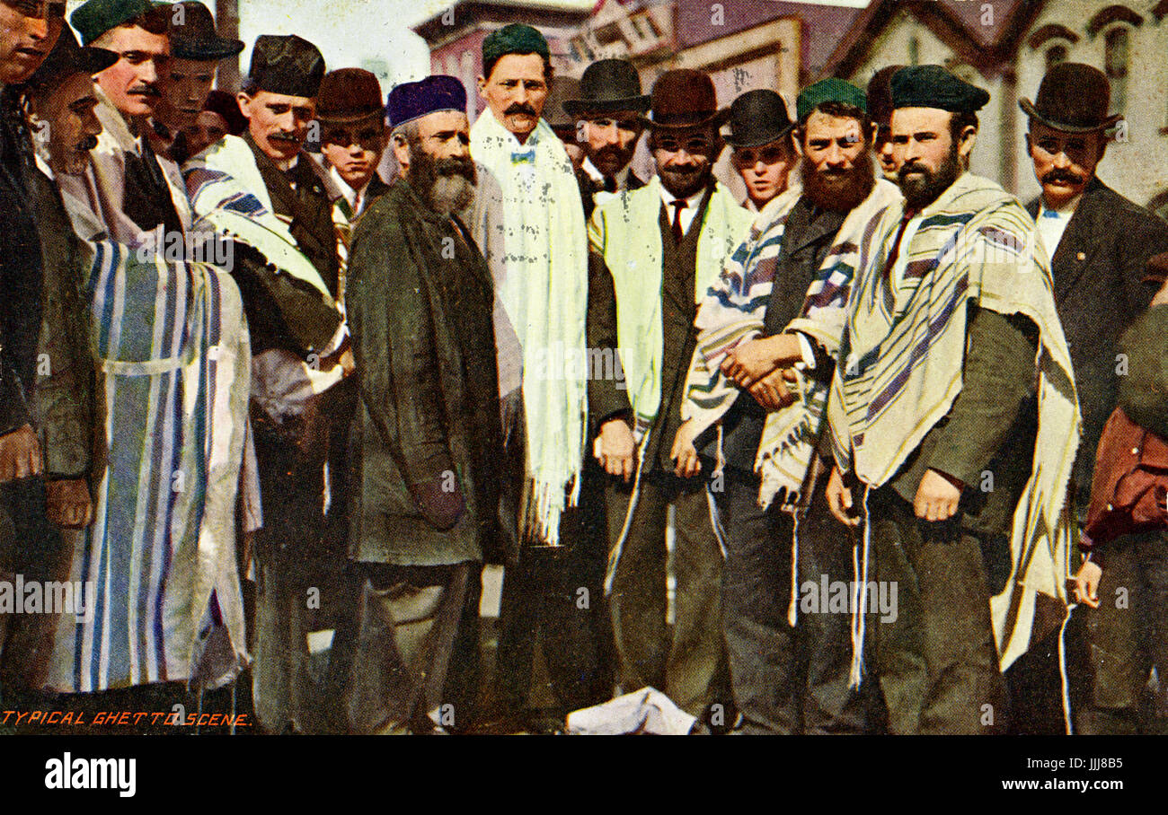 American Jewish quarter, 1910. Men wearing prayer shawls Stock Photo ...